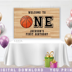 Basketball First Birthday Custom Backdrop Printable | Rookie of the ...