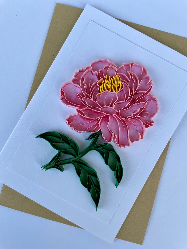 Pink Peony Card Handmade 3D Card Mother's Day Card Thank You Card ...