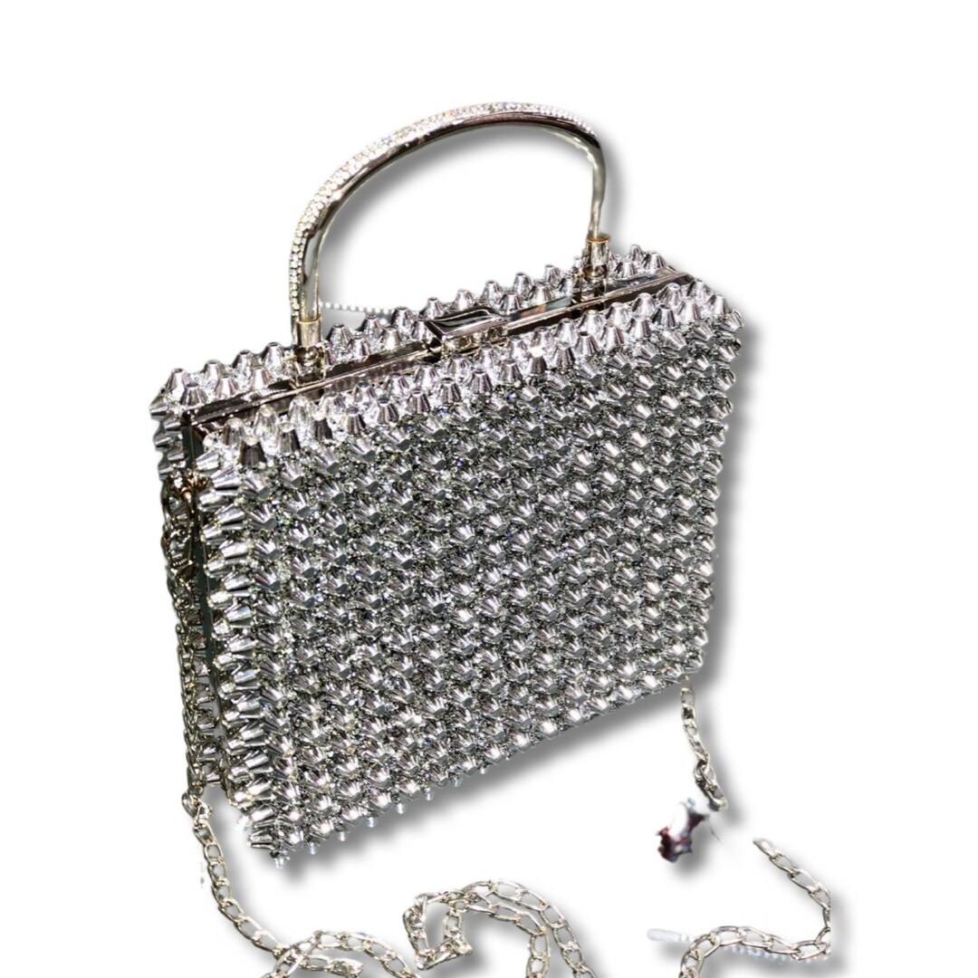Silver Evening Bag, Silver Rhinestone Bag, Silver Bridal Clutch, Silver ...