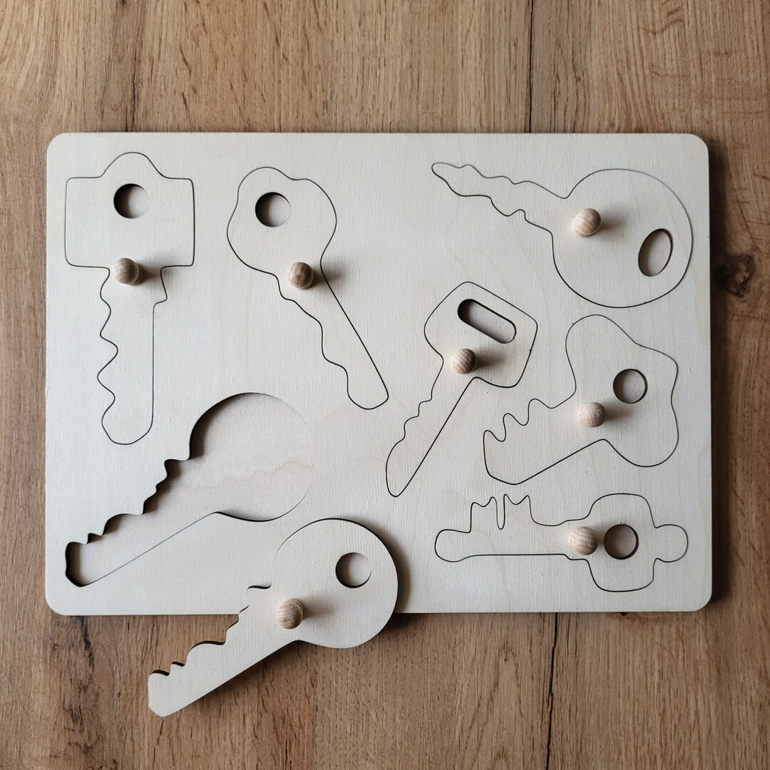 Montessori, Plug-in Puzzle, Keys, Sorting Board, Wooden Toys, Wooden ...