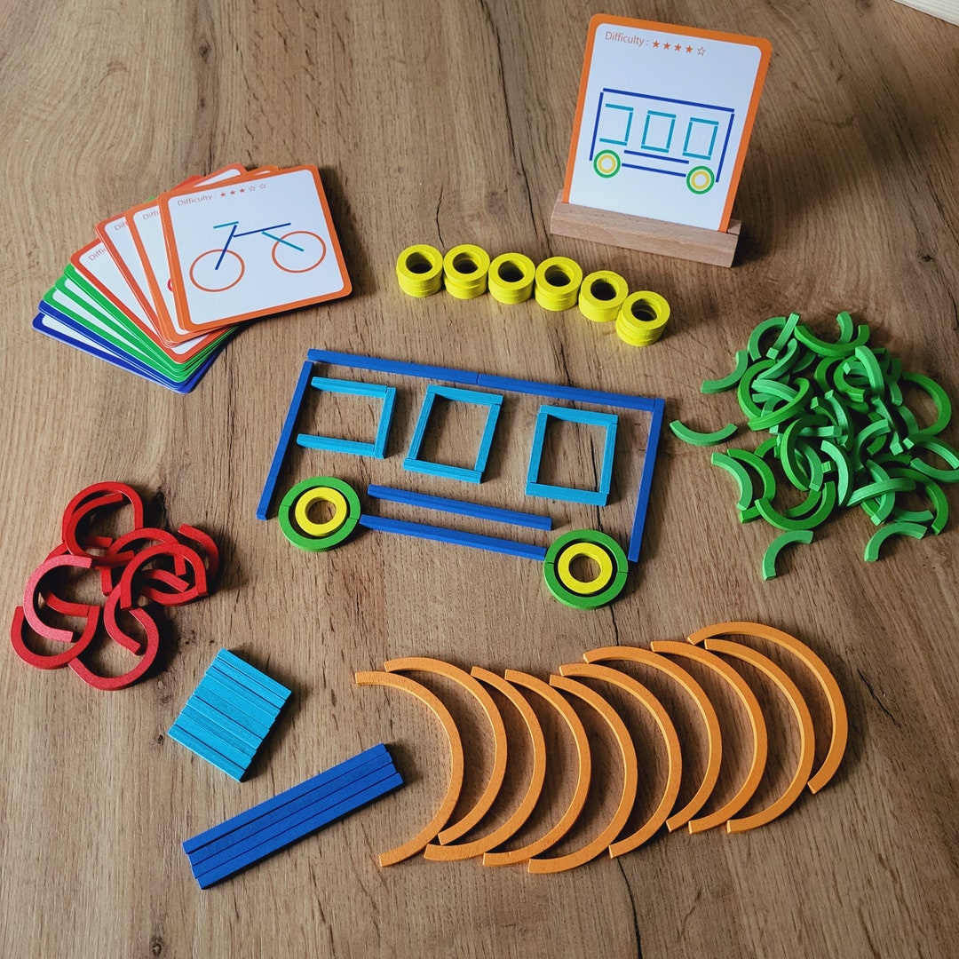 Puzzle Game Educational Toy Wooden Material Rings and Rods Learn Shapes ...