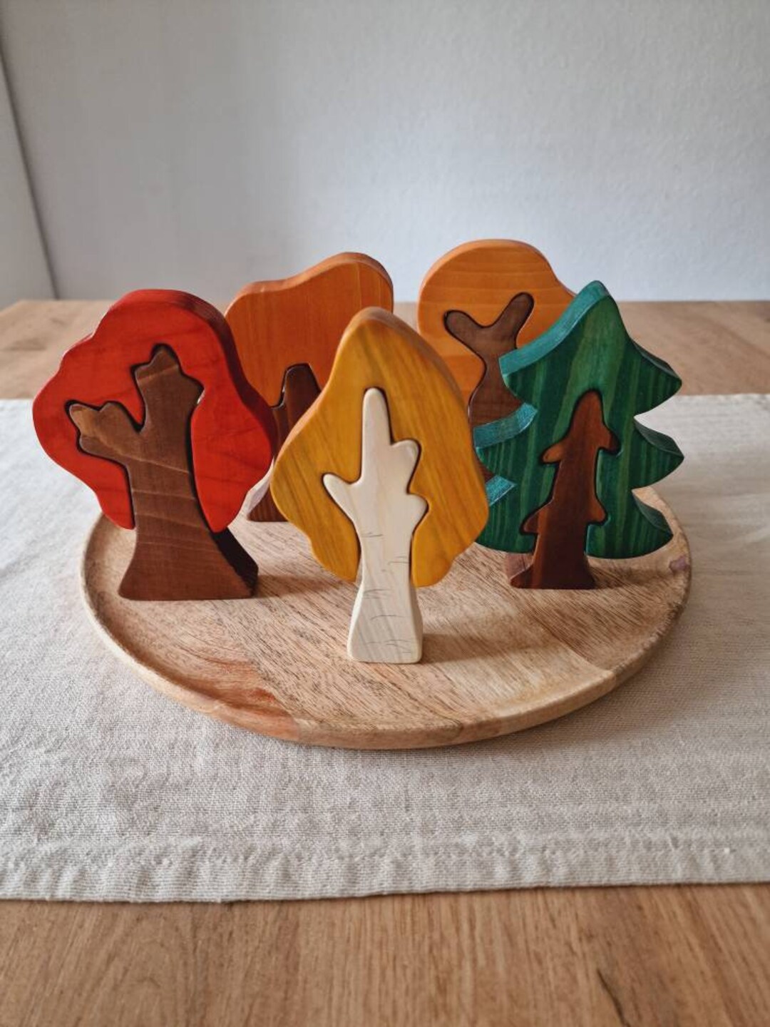 Montessori Puzzle, Steckpuzzle, Bäume, Echtholz, Kinderspiel, Spiel ...