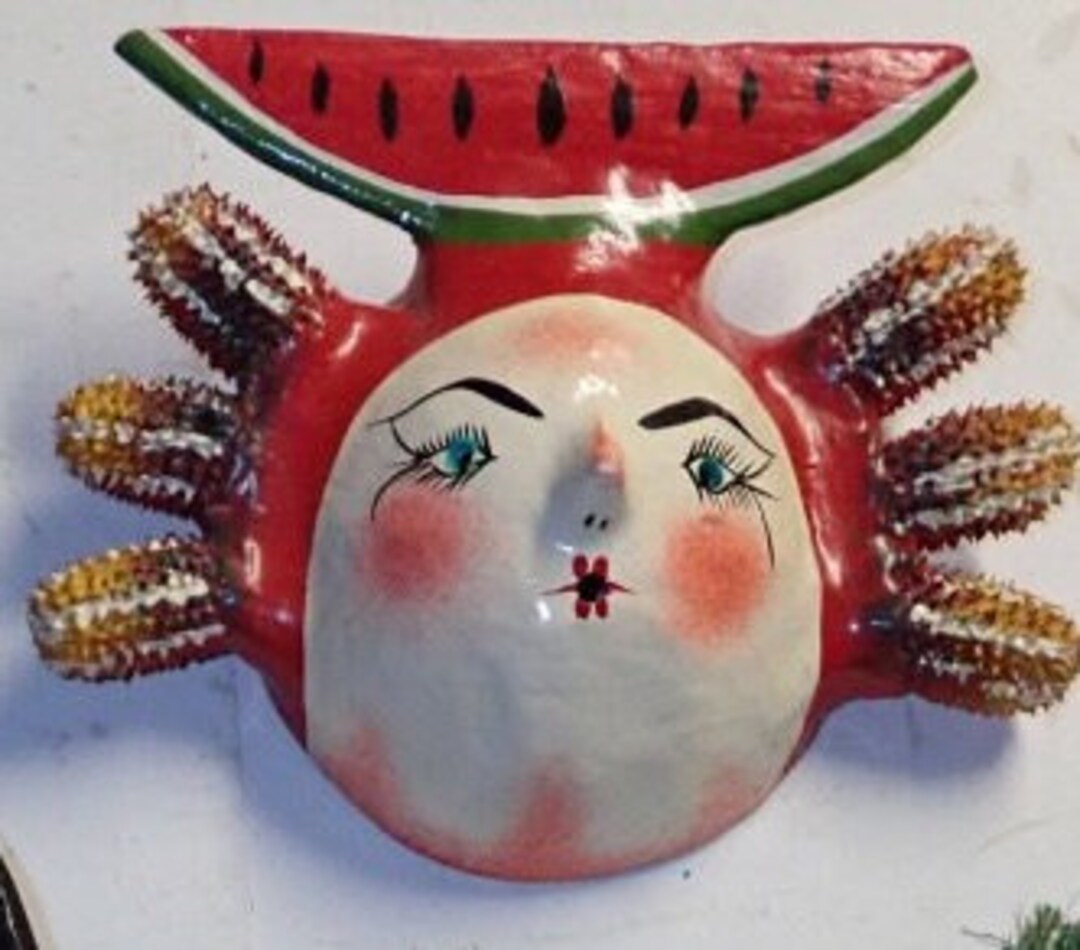 Watermelon Head. Mexican Coconut Shell Mask Wall Art. Vintage From the ...