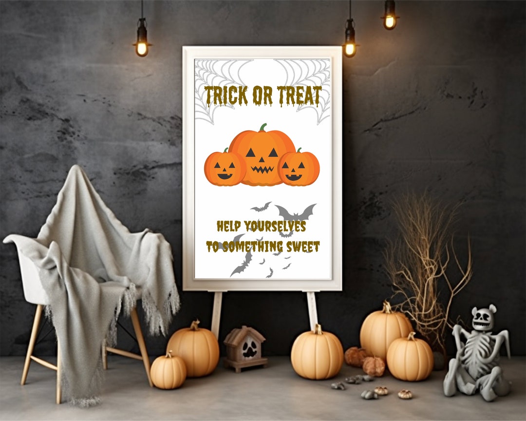 Halloween Treat Sign Trick or Treat Printable Sign Halloween Door Sign ...