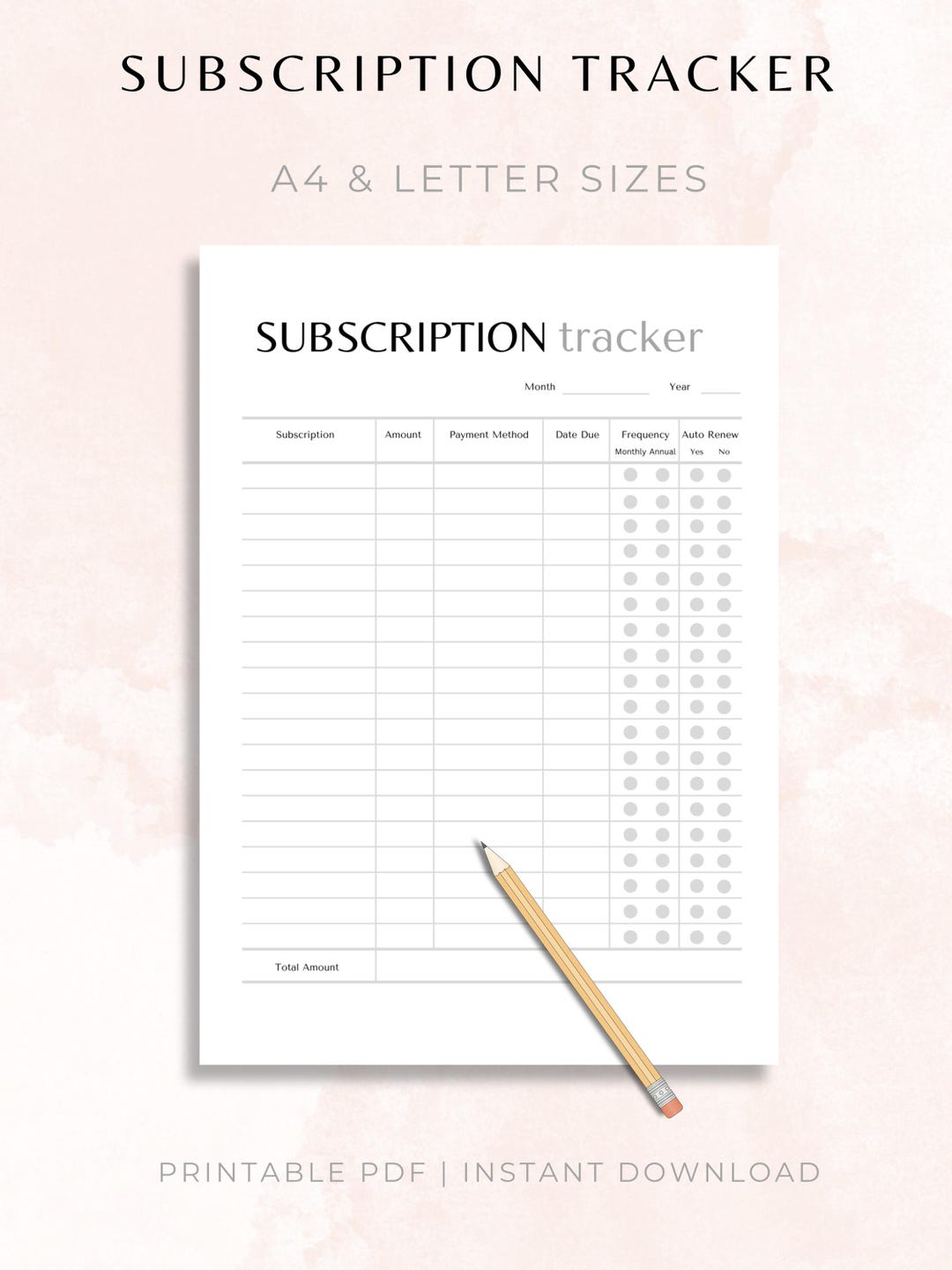 Subscription Tracker Printable, Expense Tracker, Monthly Expense Log ...