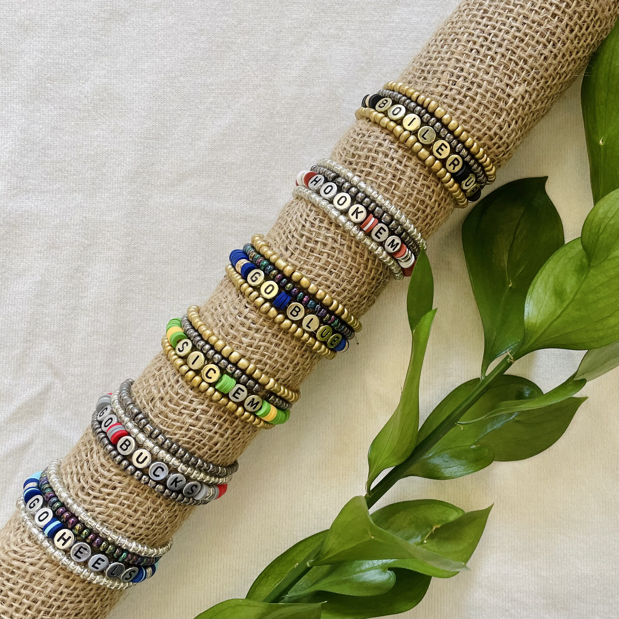 Custom Collegiate Beaded Bracelets, Heishi Bead Bracelet, Personalized ...