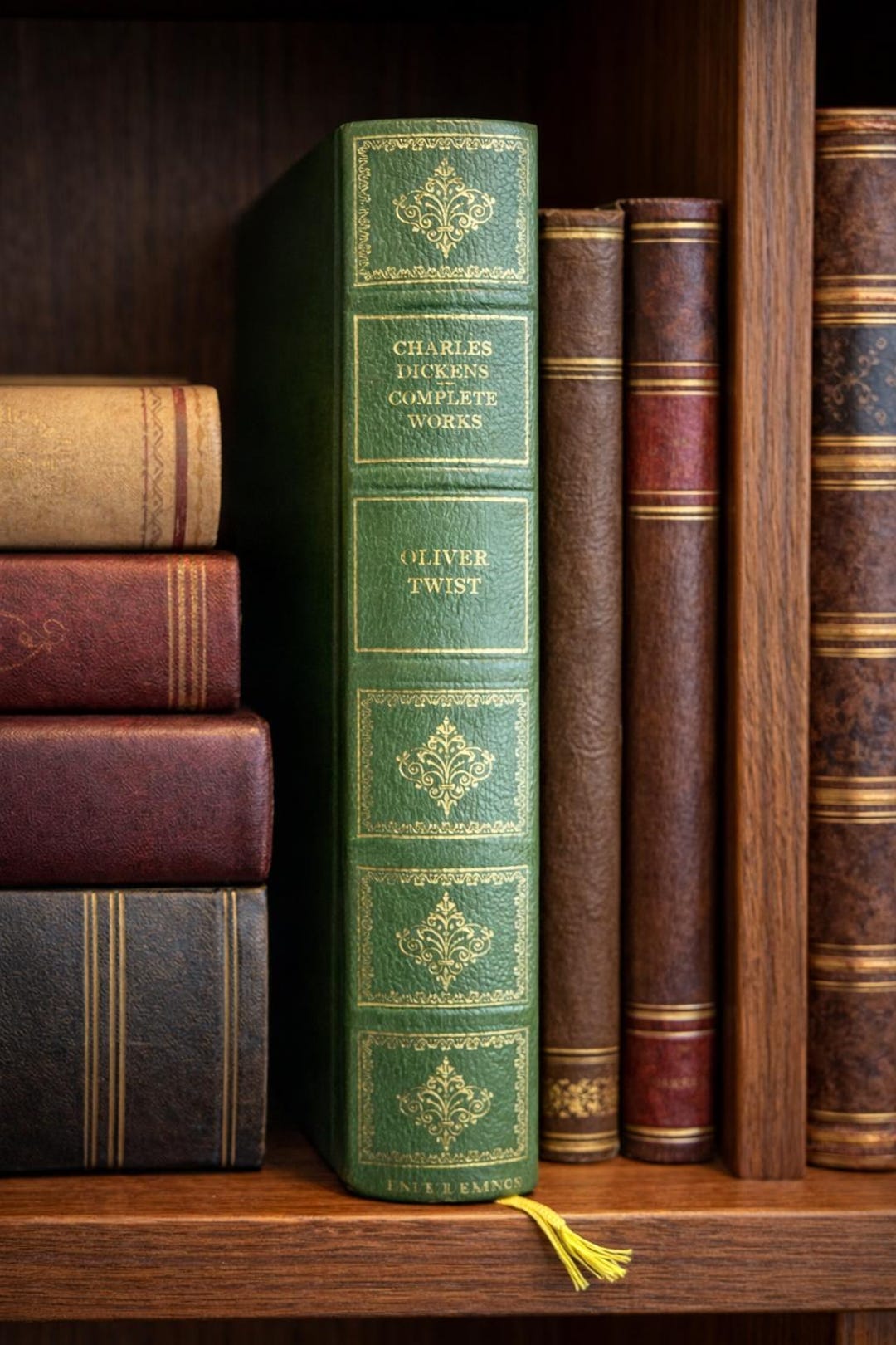 Vintage Oliver Twist Charles Dickens Book – Green Leather Bound Library ...