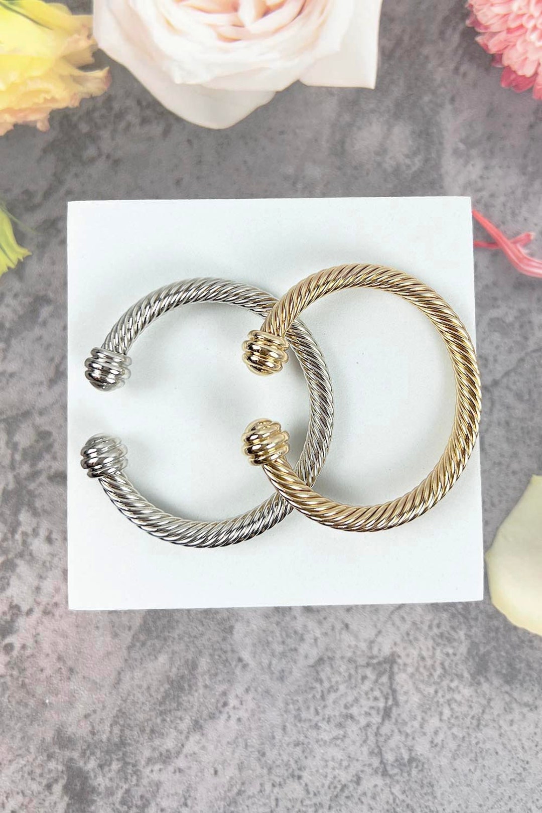Gold Twisted Cable Wire Open Bangle Cuff Bracelet, Gift for Her ...