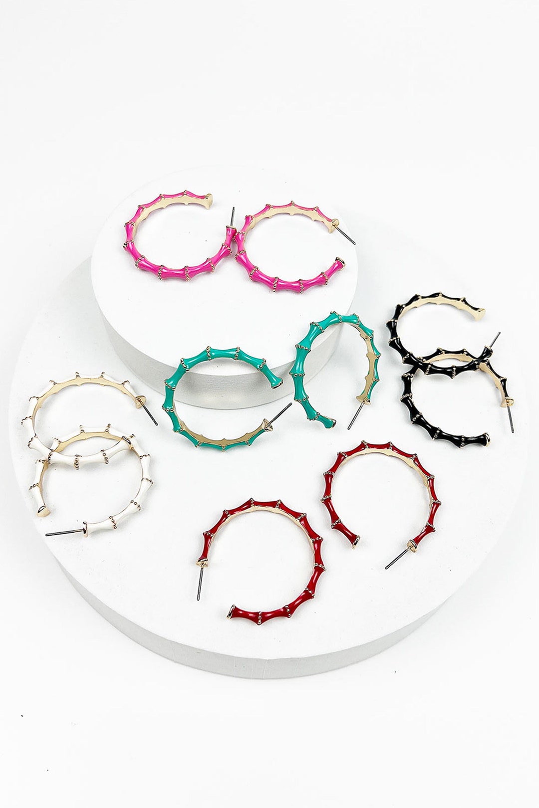 Bamboo Shaped Enamel Hoop Earrings Hoop Earrings Stylish - Etsy