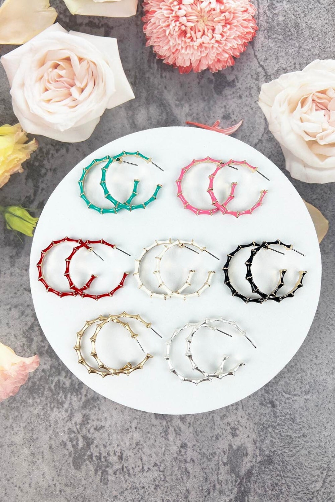 Bamboo Shaped Enamel Hoop Earrings, Hoop Earrings, Stylish, Accessories ...