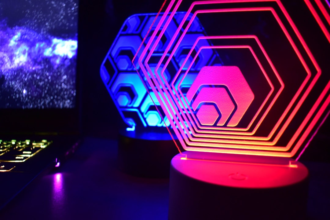 HEX Futuristic Abstract Glowing LED Art Night Desk Lamp Crypto Bitcoin ...