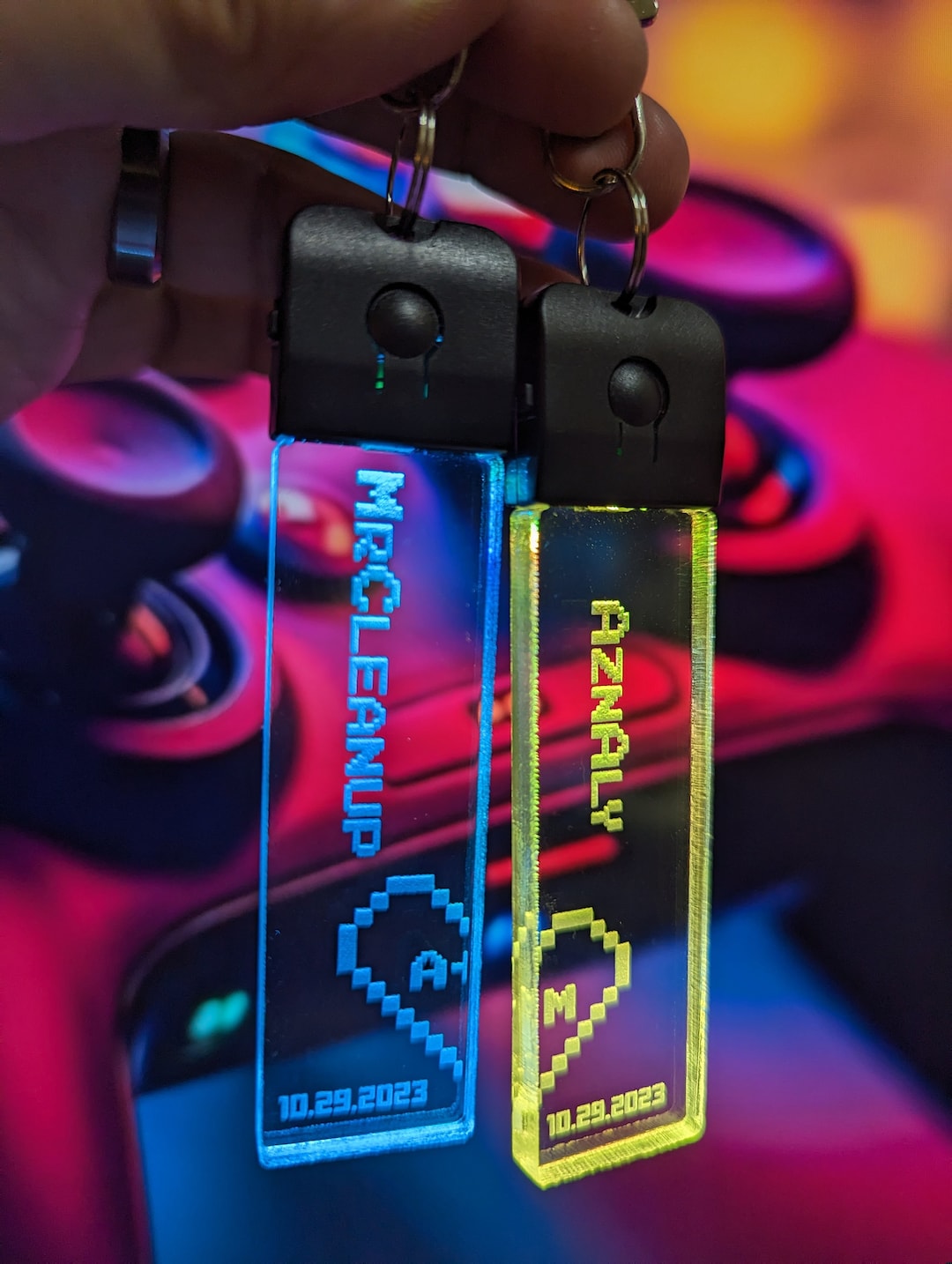 Personalized Gamer Couple LED Keychain Set | Custom Valentines or ...
