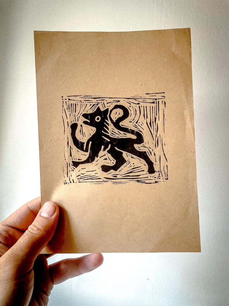 Lion Linocut Print - Etsy