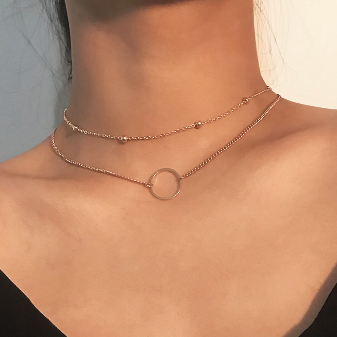 Fashion Modern Choker Necklace, Two Layers Round Necklace, Women Choker ...