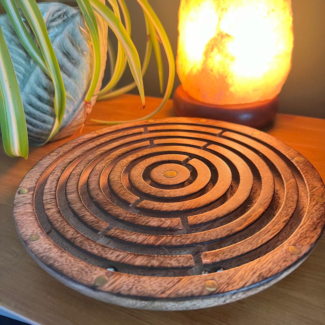 20cm Diameter Wooden Labyrinth Maze Puzzle Board Game With 3 Silver ...