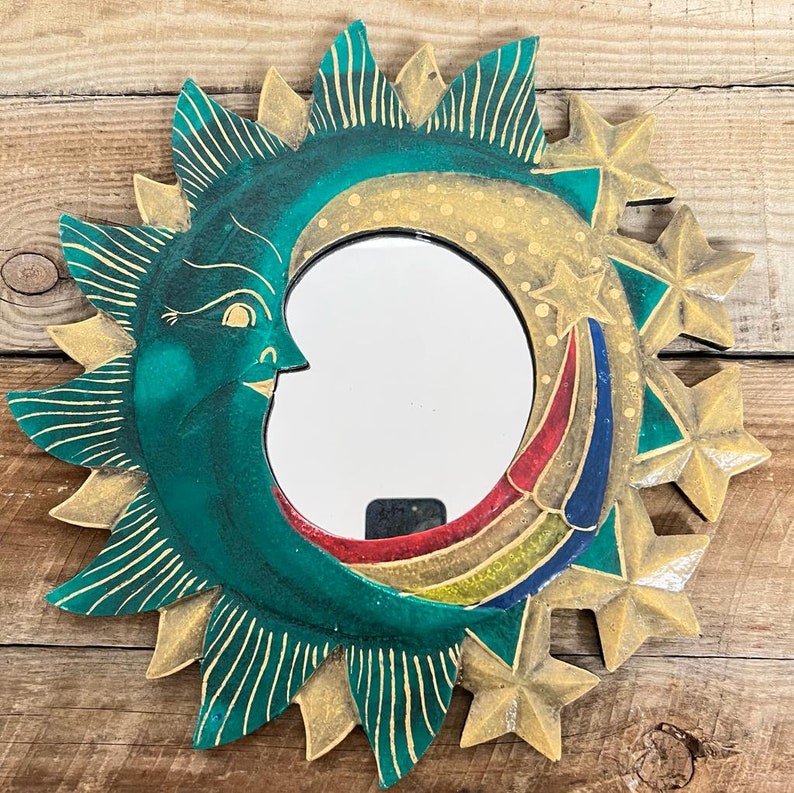 WOODEN Celestial MIRROR Features a Crescent Shaped Moon - Etsy