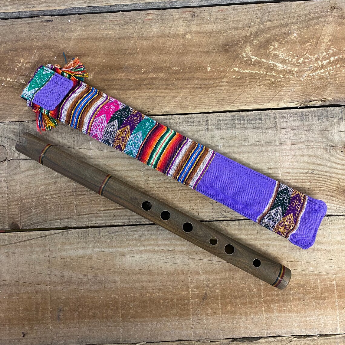 Wooden Andean Quena Jacaranda Flute With a Decorated - Etsy