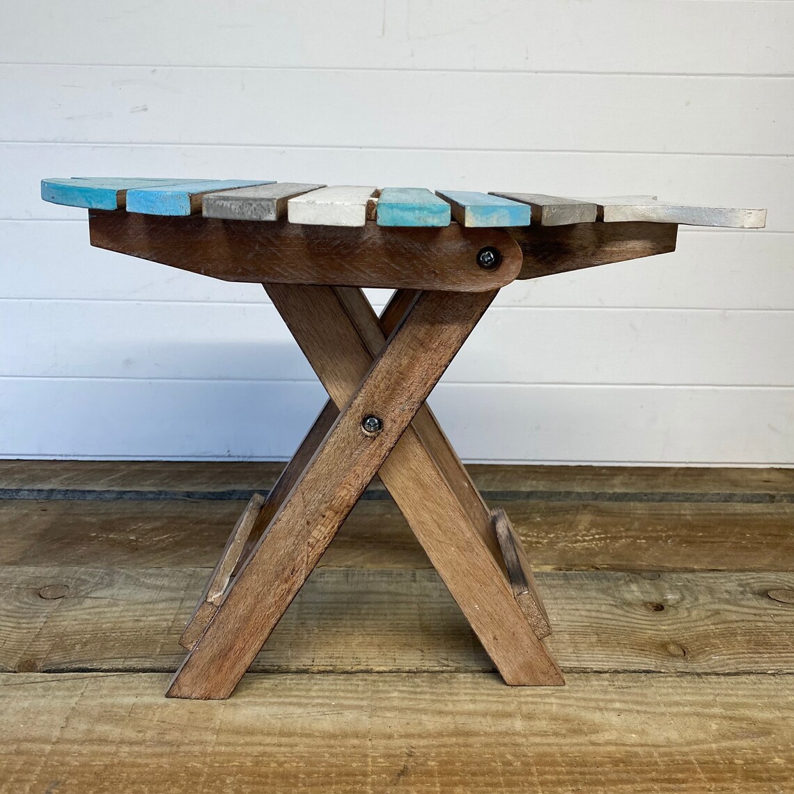 Wooden Folding Fish Shaped Table With Distressed Finish - Etsy