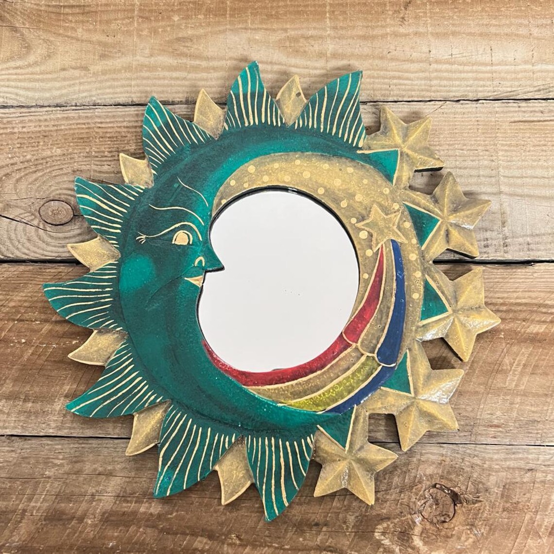 WOODEN Celestial MIRROR Features a Crescent Shaped Moon - Etsy