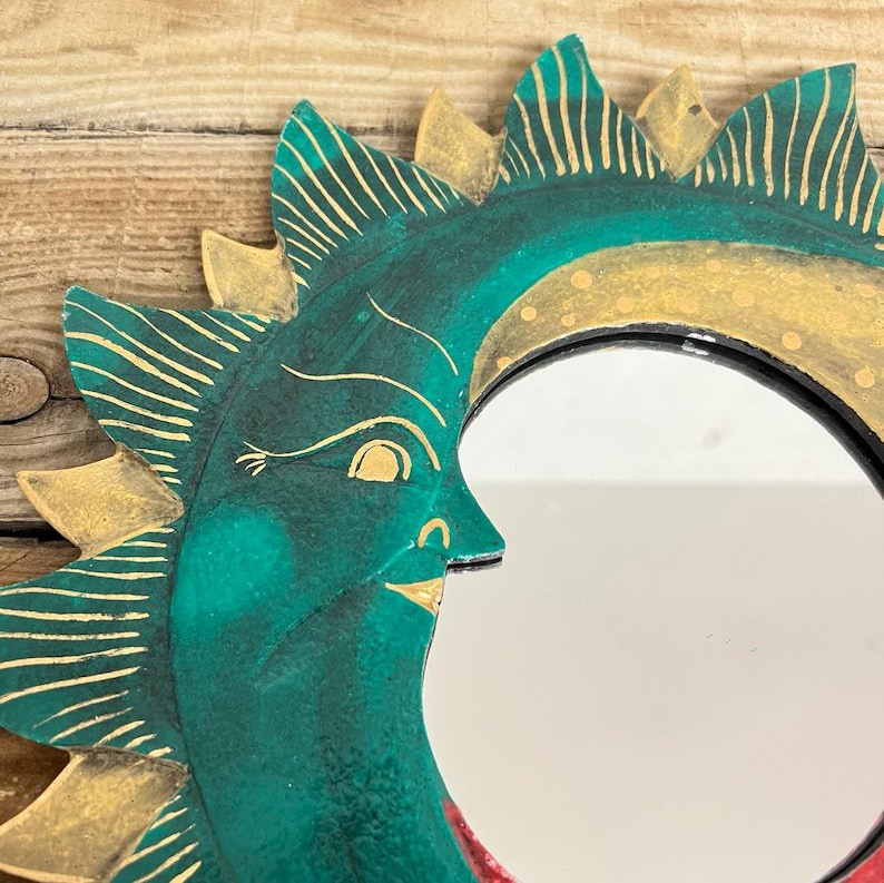 WOODEN Celestial MIRROR Features a Crescent Shaped Moon - Etsy