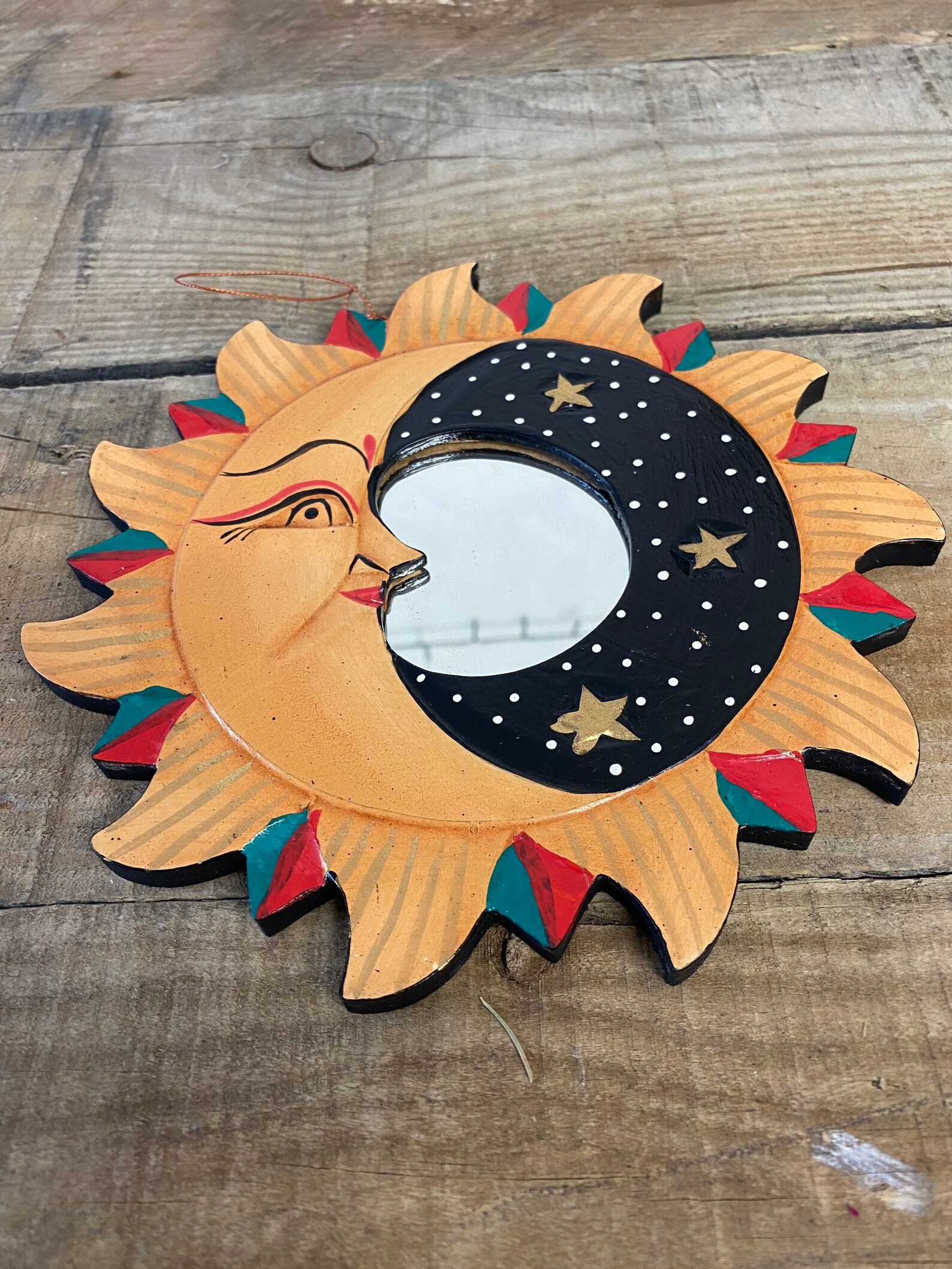 Wooden Sun and Moon Wall Hanging Decorative Mirror - Etsy