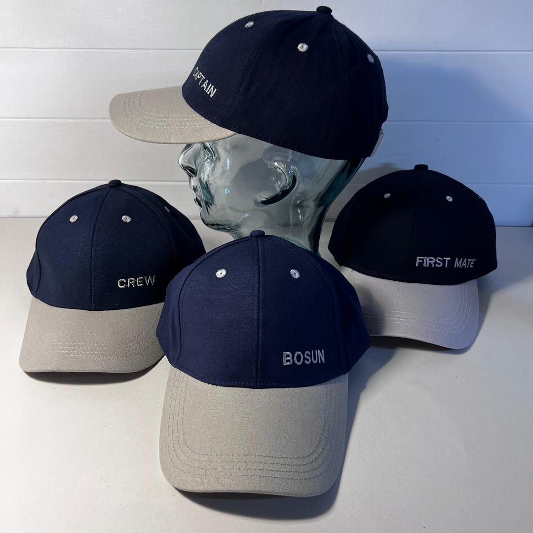 Set of 4 Adjustable Navy-blue Baseball Caps| Captain| Bosun| First Mate ...