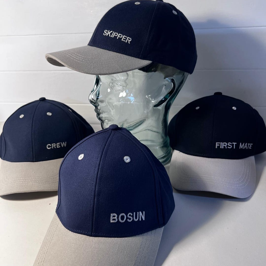 Set of 4 Adjustable Navy-blue Baseball Caps| Skipper| Bosun| First Mate ...