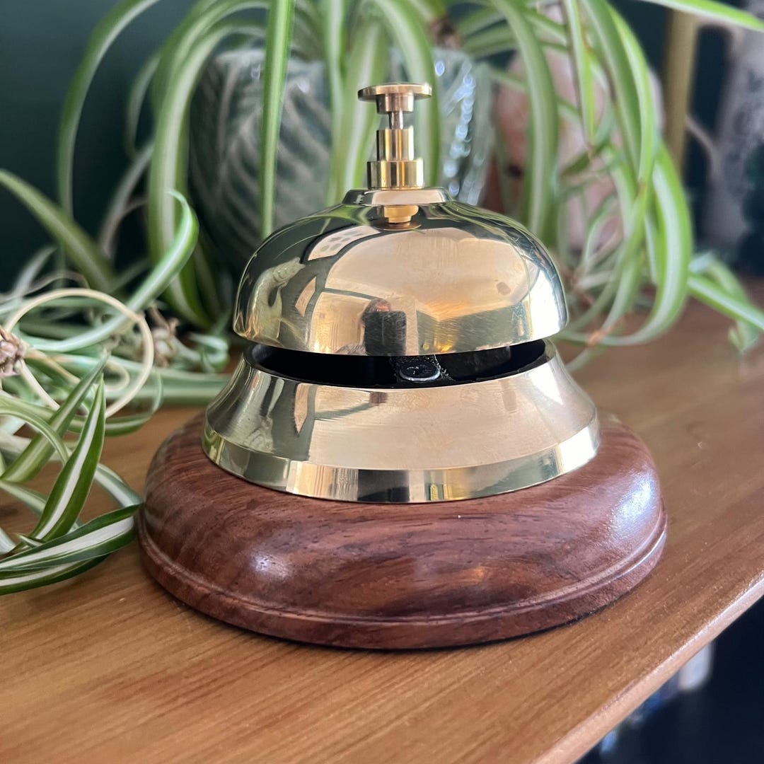 Elegant Brass Reception Desk Bell With Wooden Base , Ideal for Hotels ...