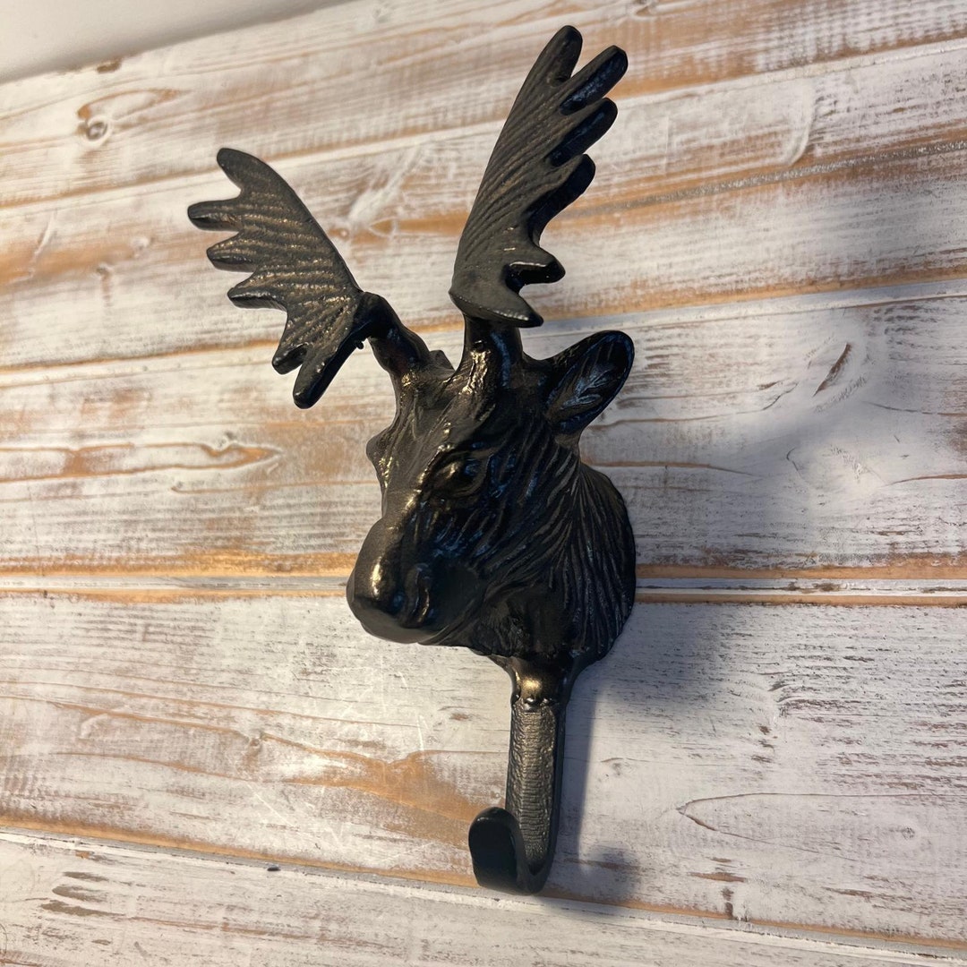Wall-mounted Cast Iron Deer Head Hook for Hats, Coats, Durable and ...