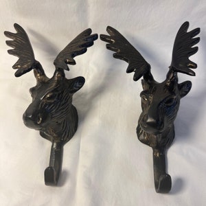2 X Wall-mounted Cast Iron Deer Head Hooks for Hats, Coats, Durable and ...