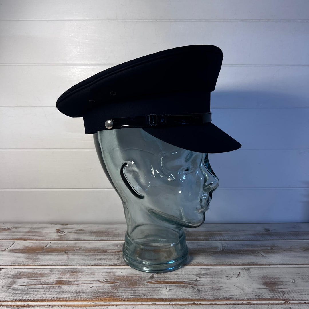 Navy Blue 56cm Chauffeur's Cap, Classic Round-domed Hat, PVC Band ...