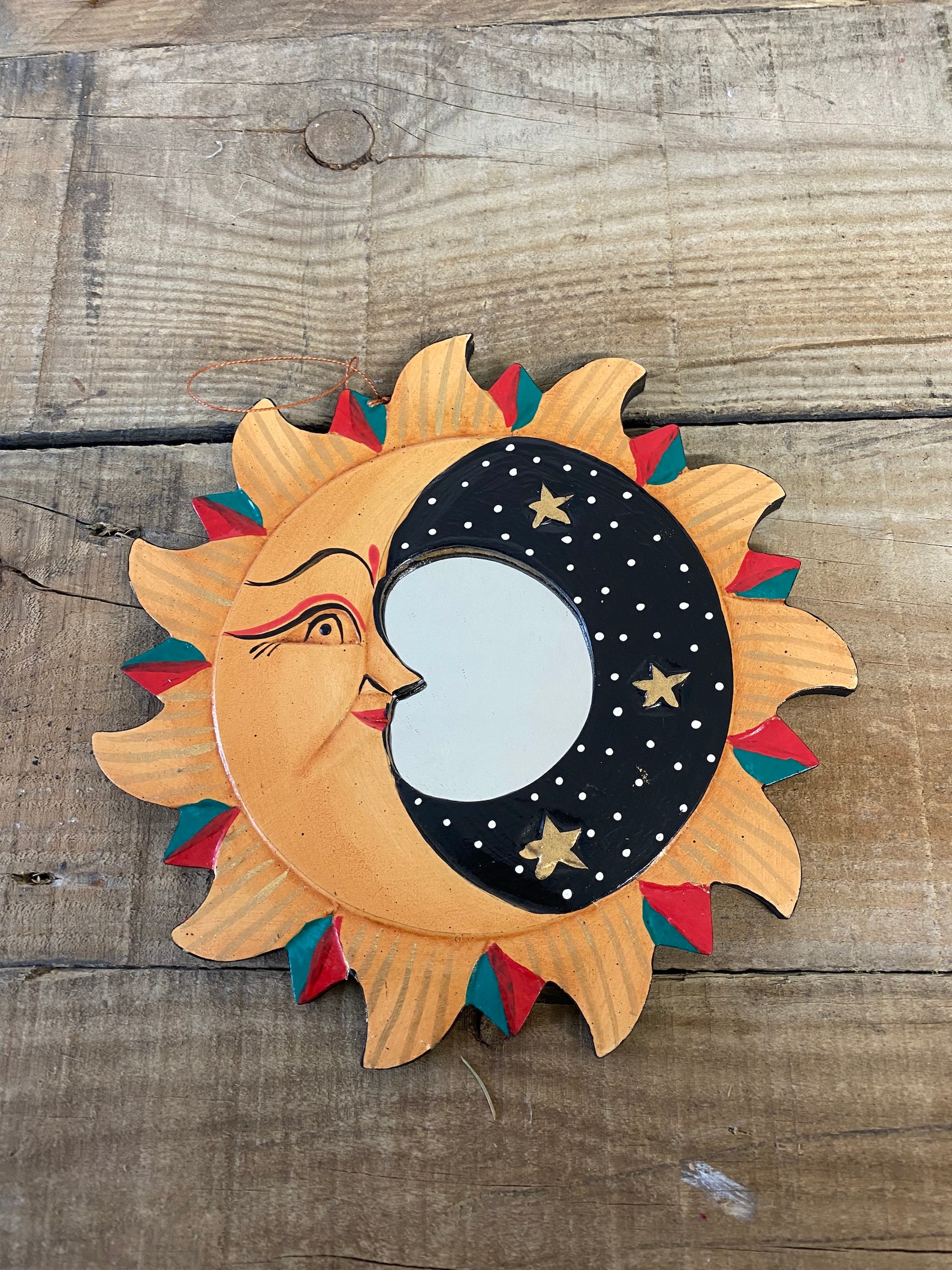 Wooden Sun and Moon Wall Hanging Decorative Mirror - Etsy