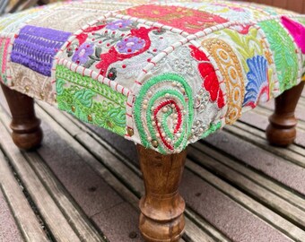 Classic Patchwork Brocade Indian Footstool Green - Etsy
