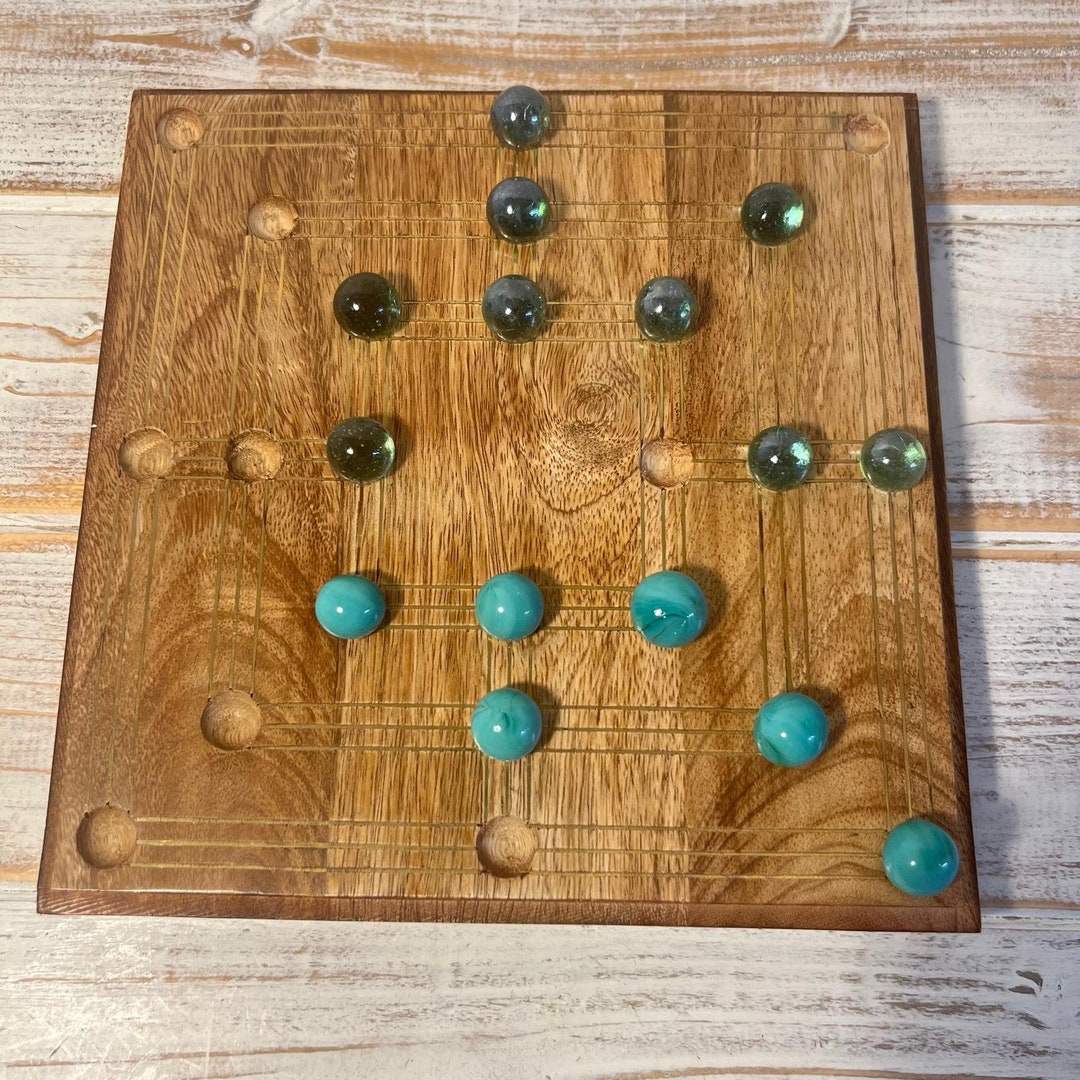 Nine Mans Morris Marble Game With Wooden Board | Quirky Strategy ...