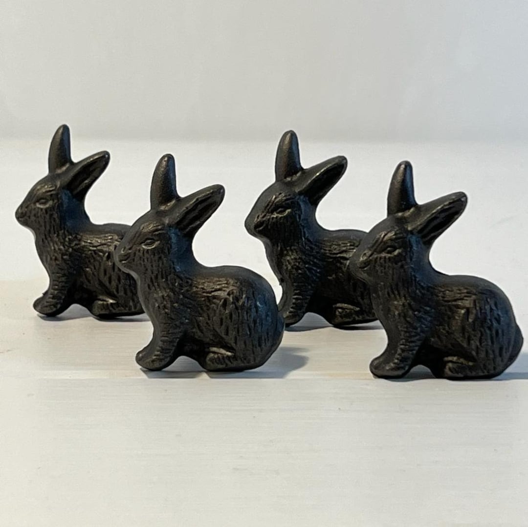 FOUR Cast Iron RABBIT Drawer Knobs / Kitchen Cupboard | Cast Iron ...