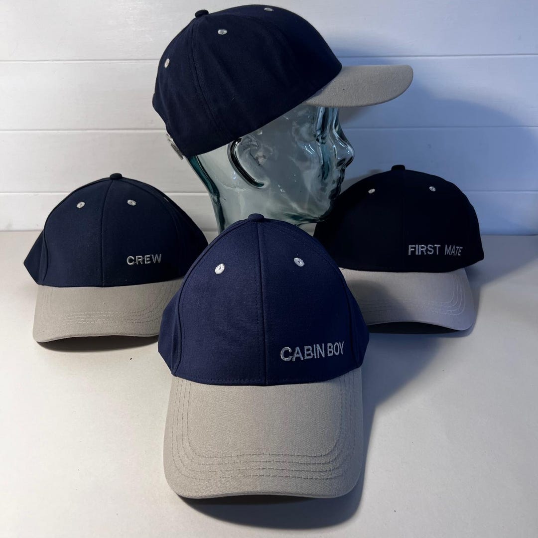 Set of 4 Adjustable Navy-blue Baseball Caps| Skipper| Cabin Boy| First ...