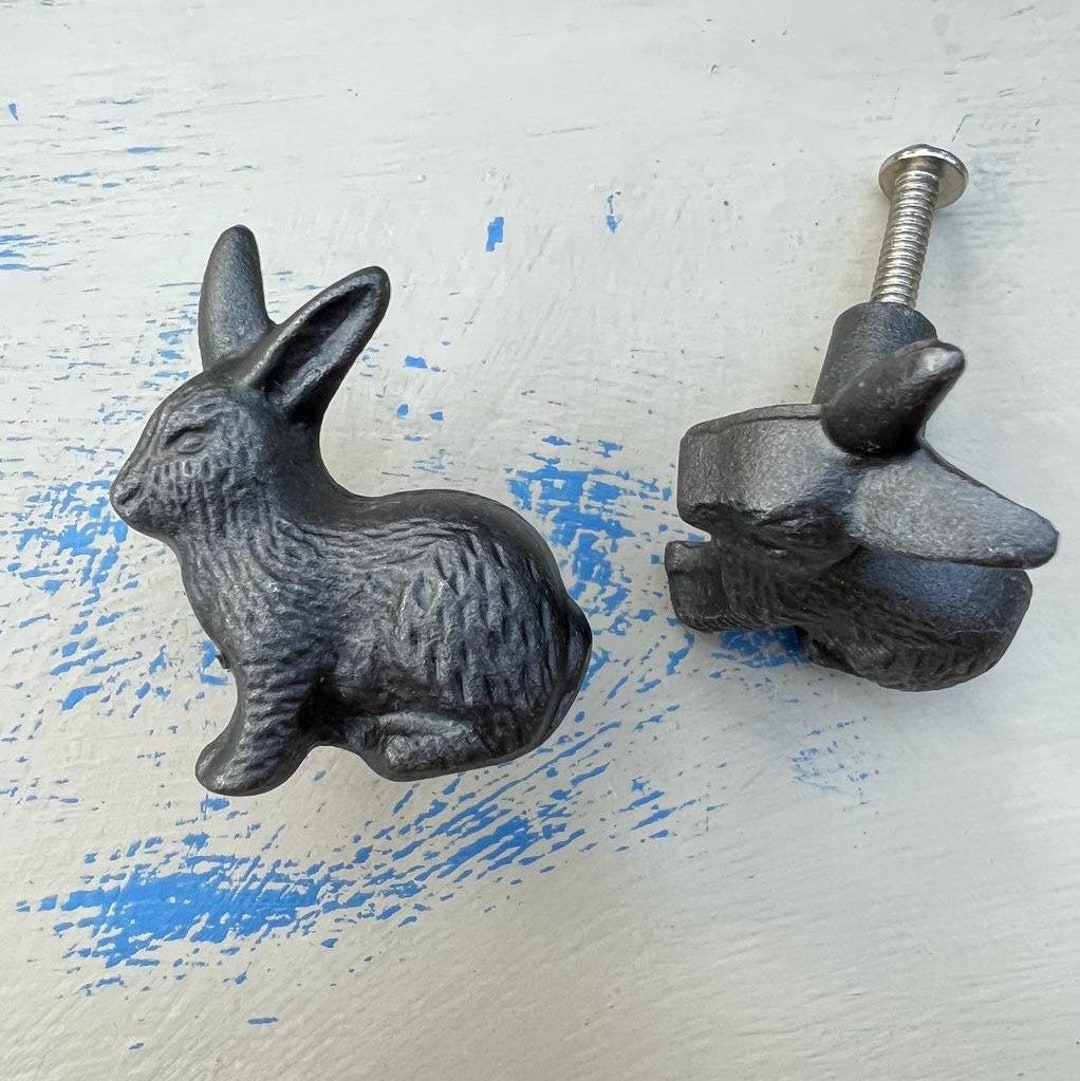 TWO Cast Iron RABBIT Drawer Knobs / Kitchen Cupboard | Cast Iron Antique Style Finish | Drawer ...