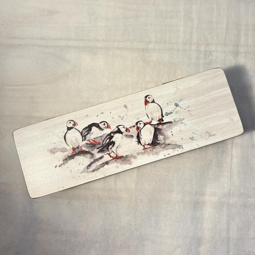 Puffin Trinket Box | Wooden Box With Group of Puffins | Trinket Storage ...