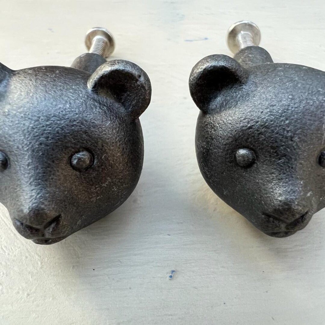 TWO Cast Iron BEAR Drawer Knobs / Kitchen Cupboard | Cast Iron Antique ...