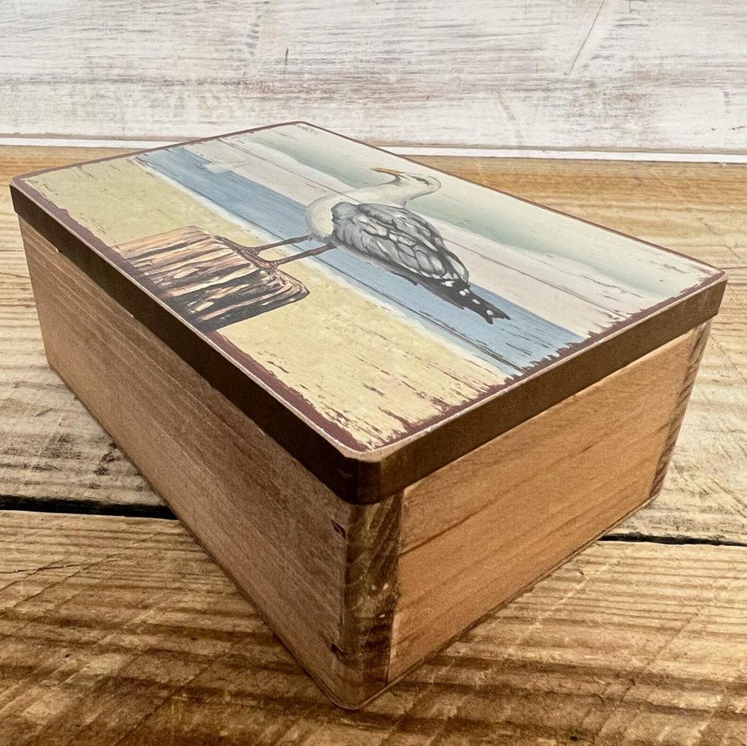 Wooden Keepsake Box With Seagull Design | Jewellery Box | Trinket Box ...