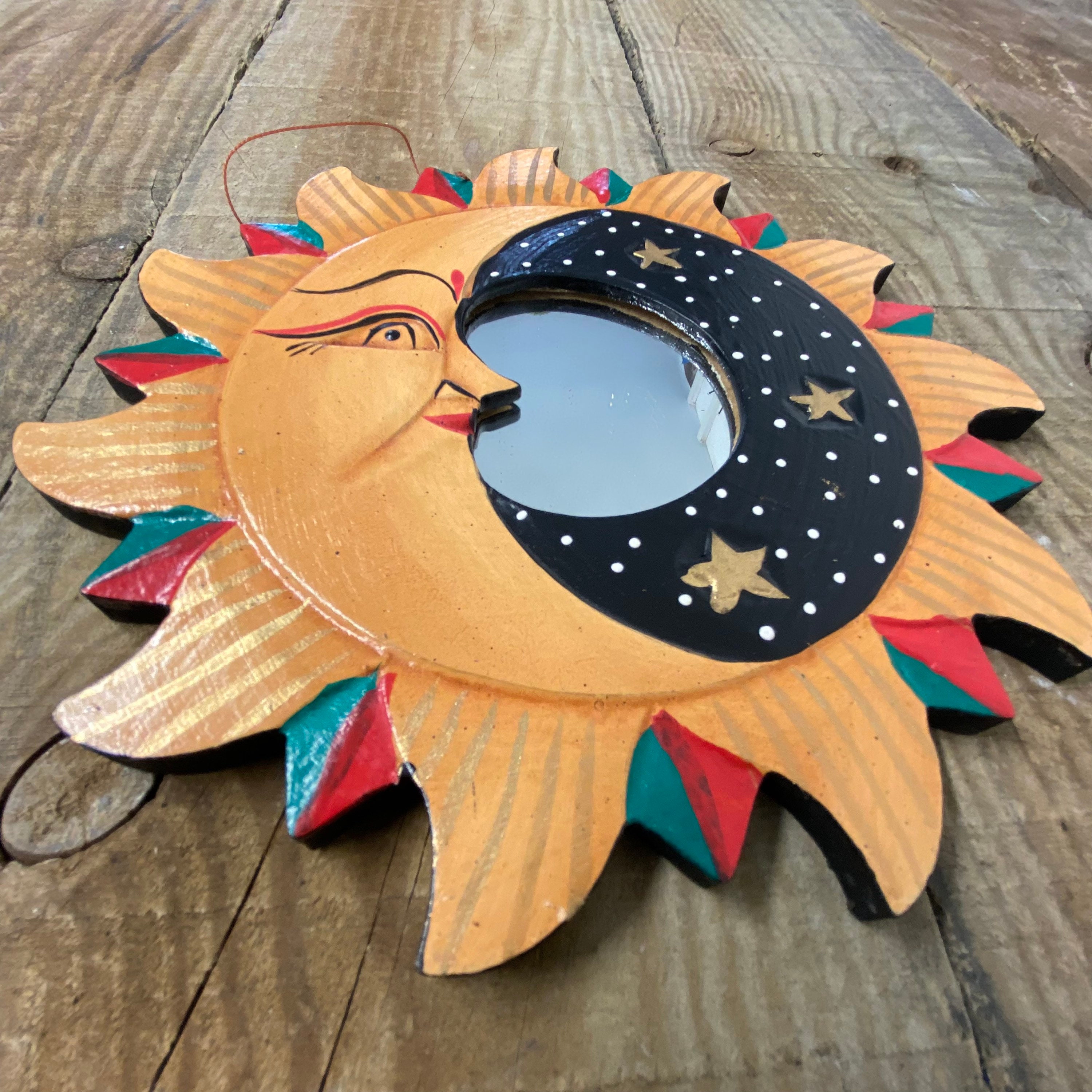 Wooden Sun and Moon Wall Hanging Decorative Mirror | Etsy