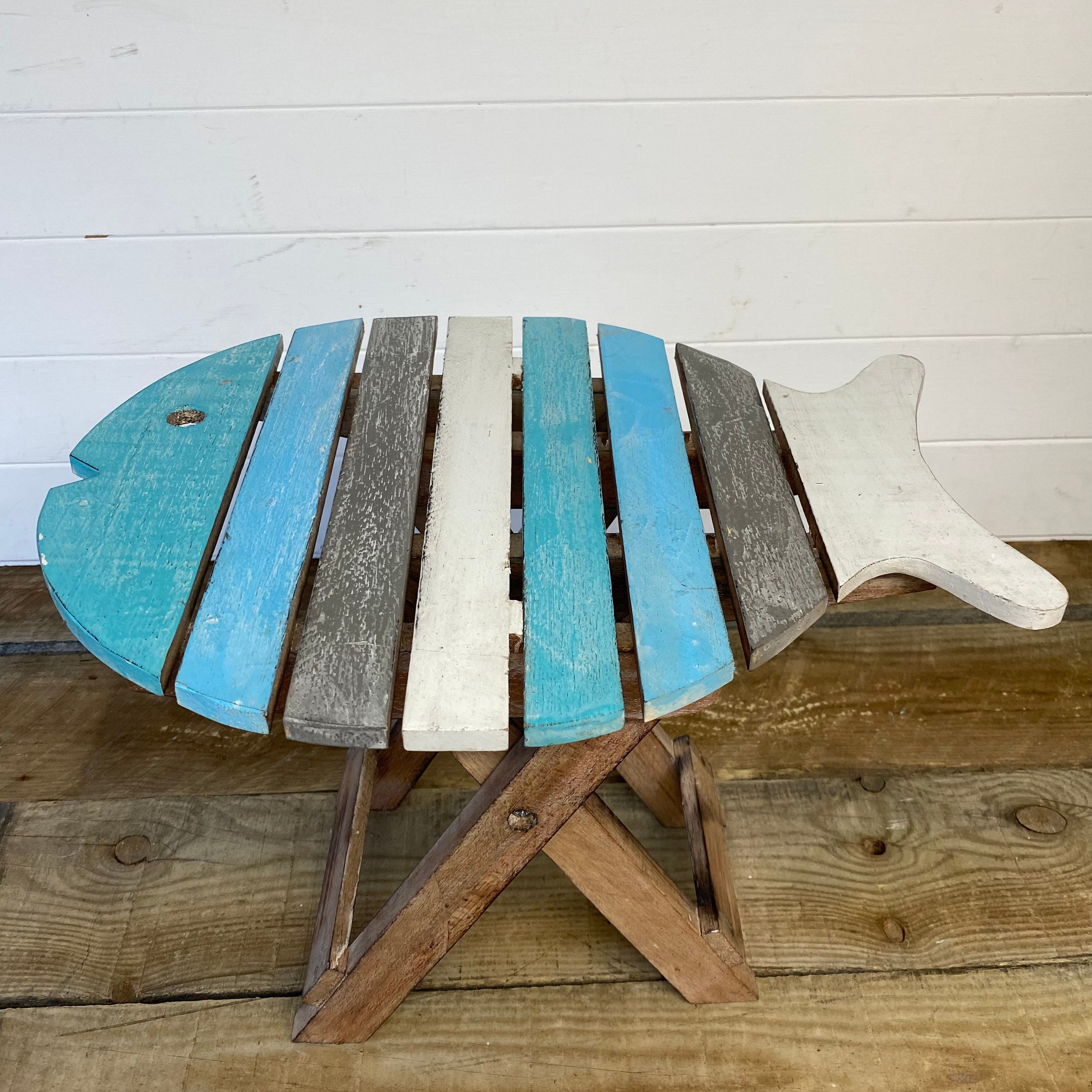 Wooden Folding Fish Shaped Table With Distressed Finish - Etsy