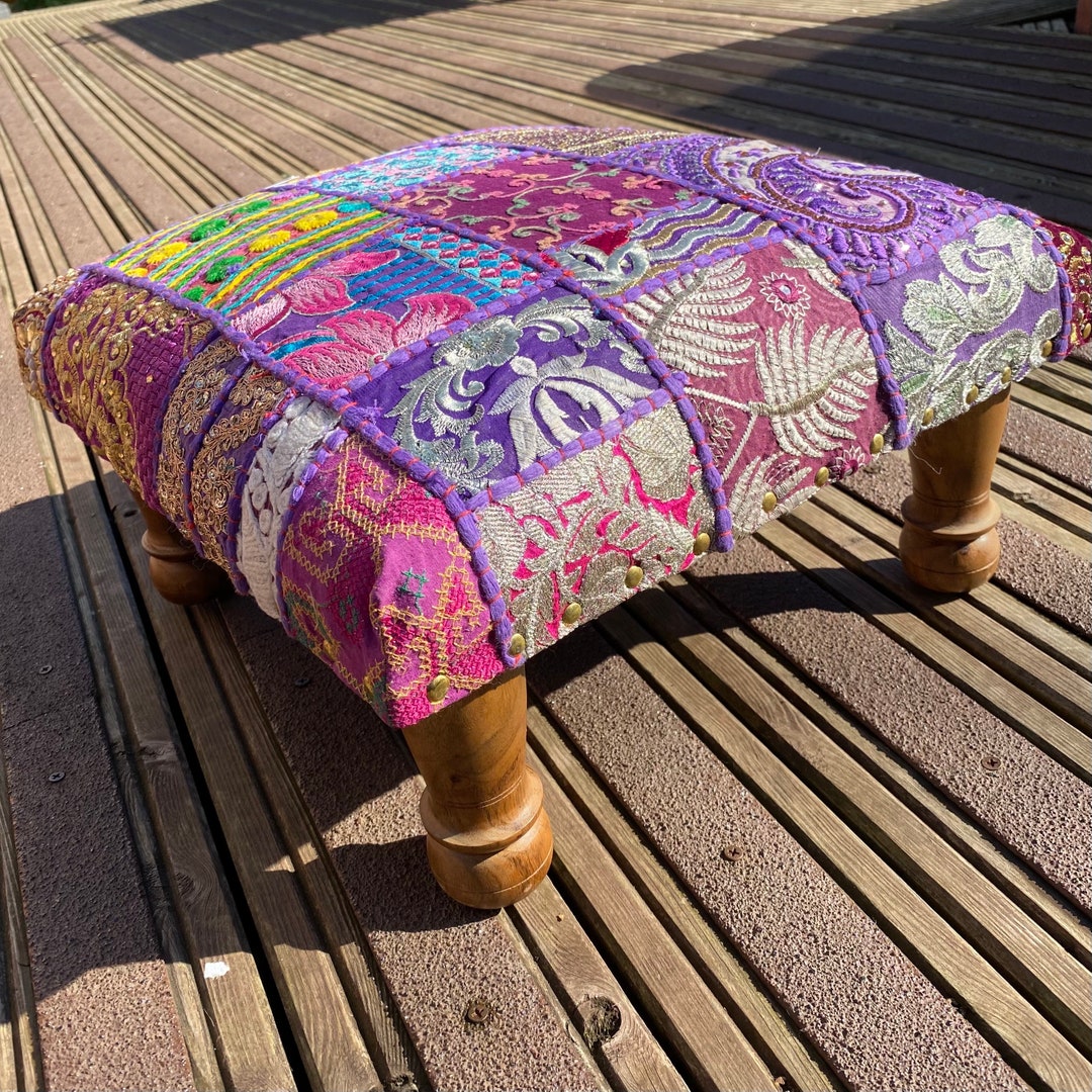 Classic Patchwork Brocade Mauve Indian Footstool - Etsy