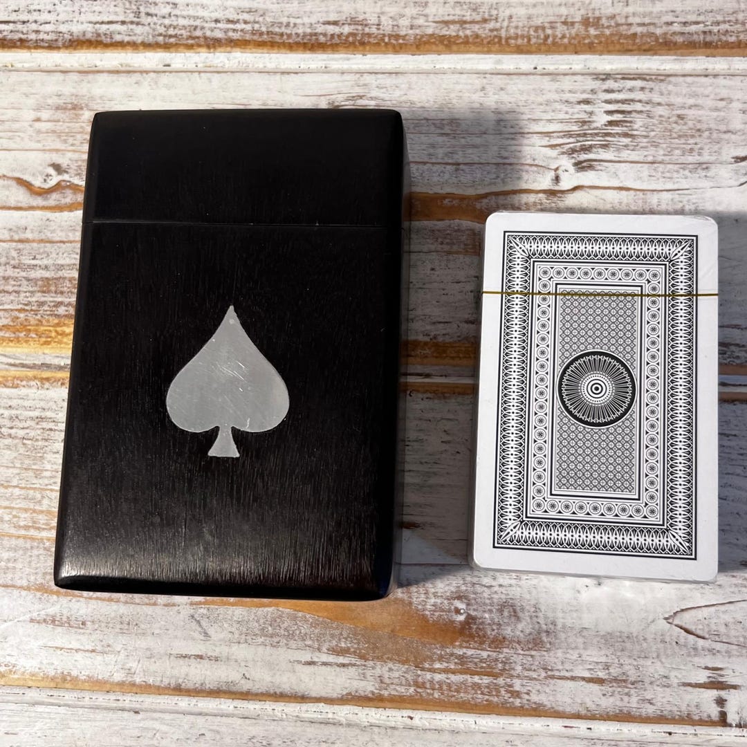 Handcrafted Wooden Playing Card Box in Black With Ace of Spades Design ...