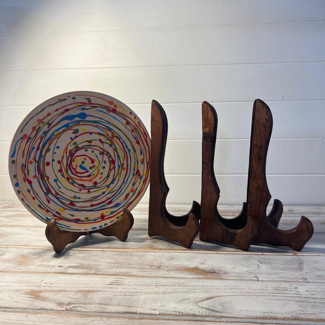 Set of Four, 25cm, 9.5 Inch Folding Wooden Plate Stands - Salver, Photo ...