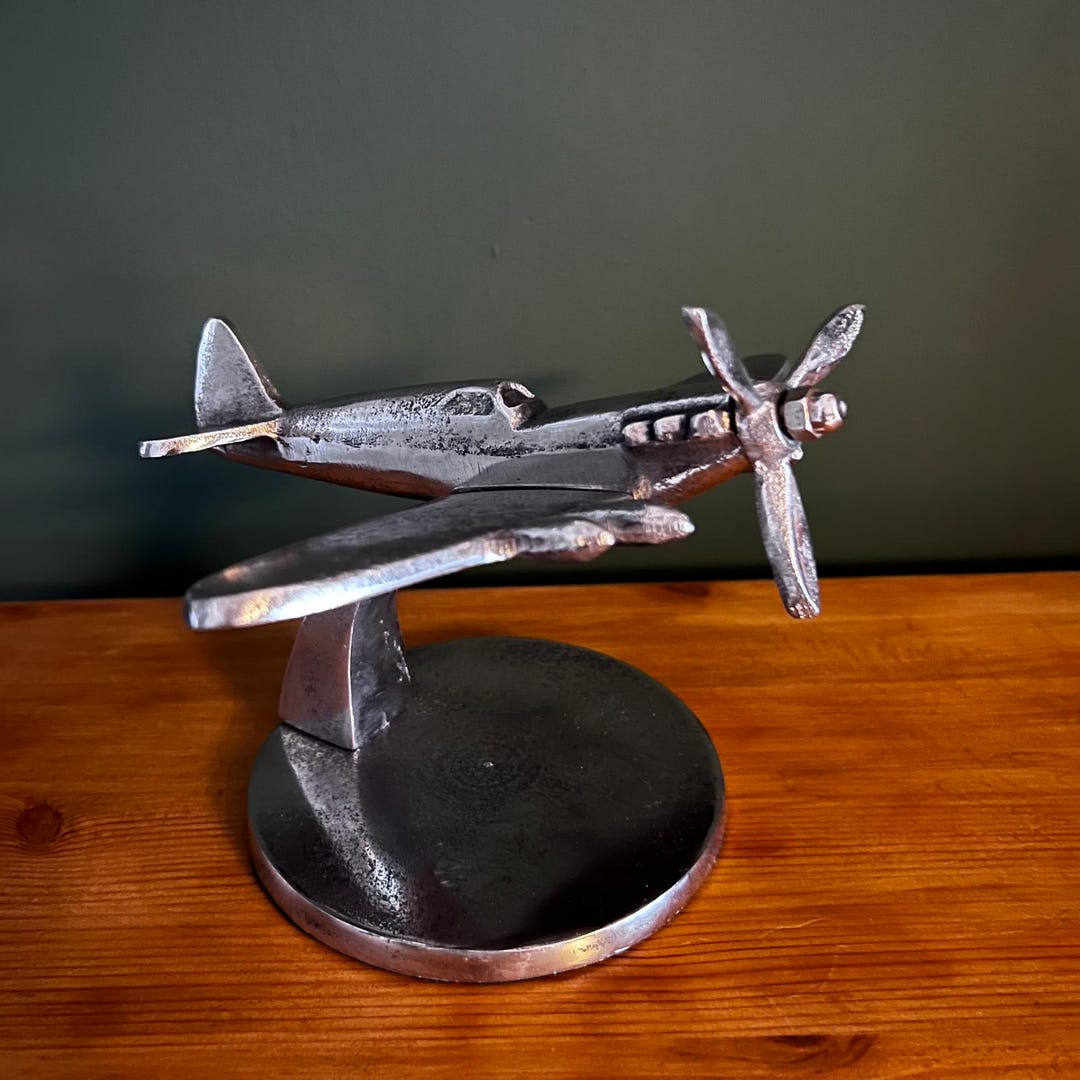 Distressed Silver Aluminum Spitfire Model Plane on Stand – Vintage ...