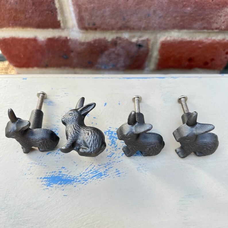 FOUR Cast Iron RABBIT Drawer Knobs / Kitchen Cupboard Cast - Etsy