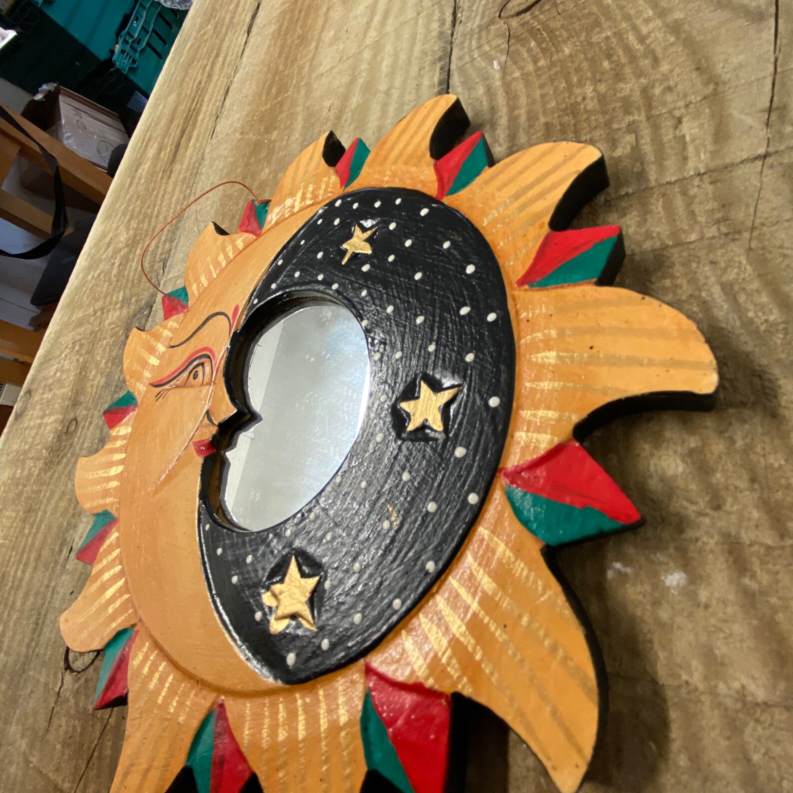 Wooden Sun and Moon Wall Hanging Decorative Mirror - Etsy