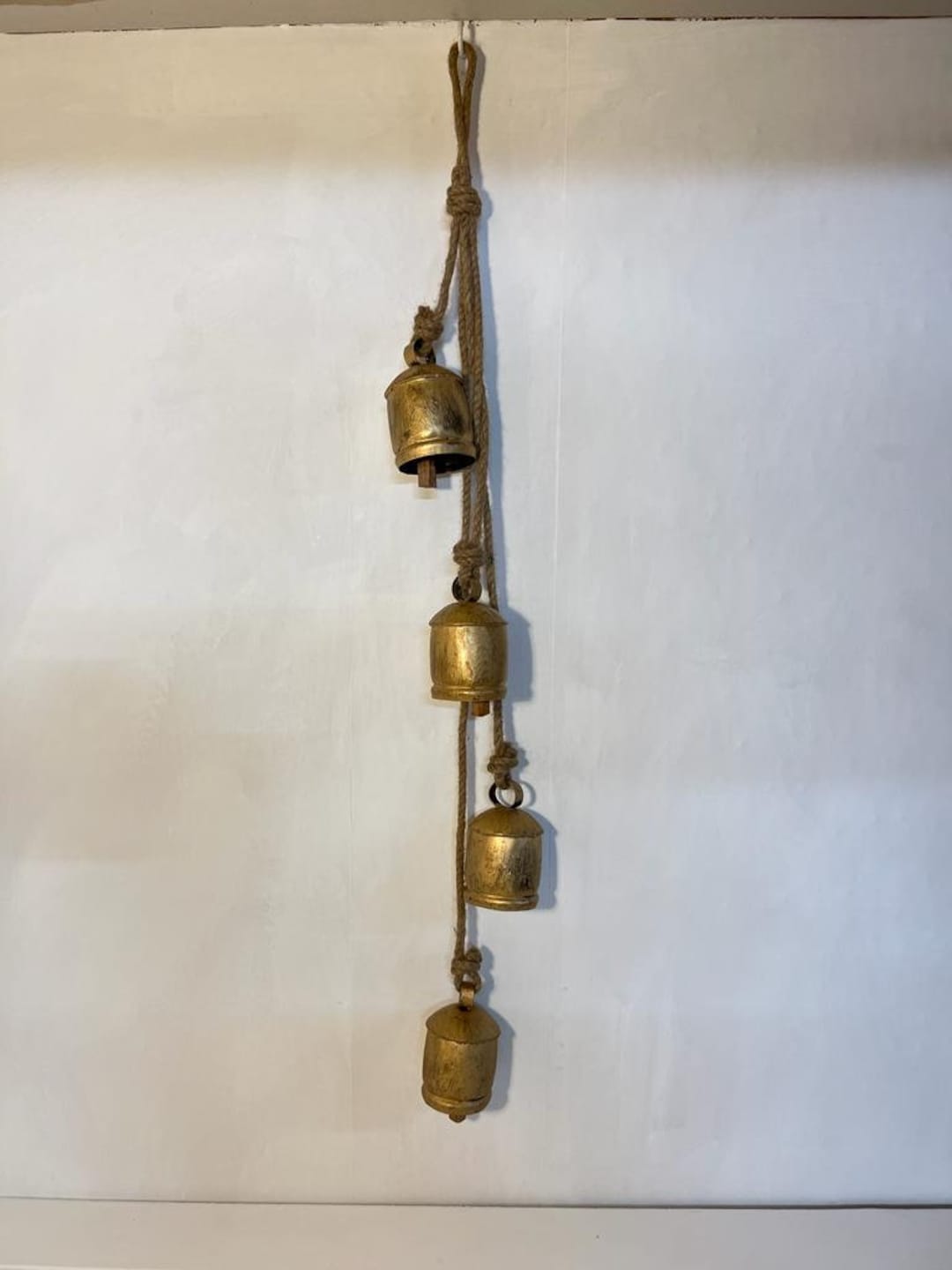 4 LARGE COW BELLS Distressed Gold Hanging on a Rustic Rope –|cow Bells ...