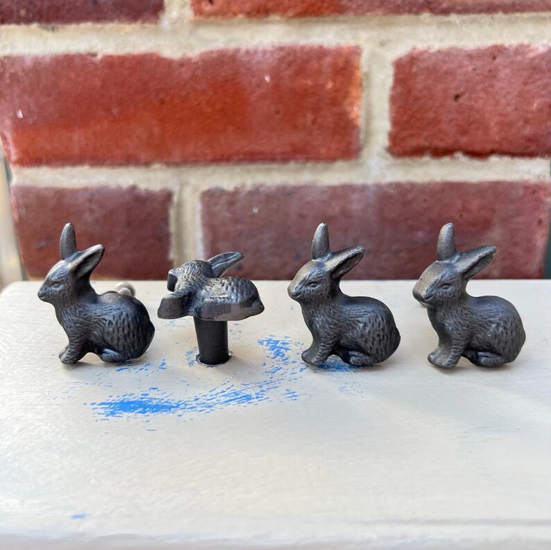 FOUR Cast Iron RABBIT Drawer Knobs / Kitchen Cupboard Cast - Etsy
